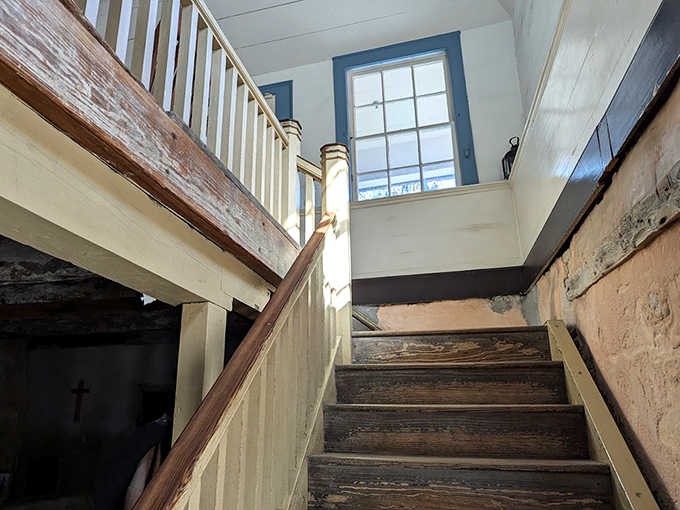 These well-worn stairs have carried countless footsteps across centuries &ndash; and perhaps a spectral visitor or two after dark.