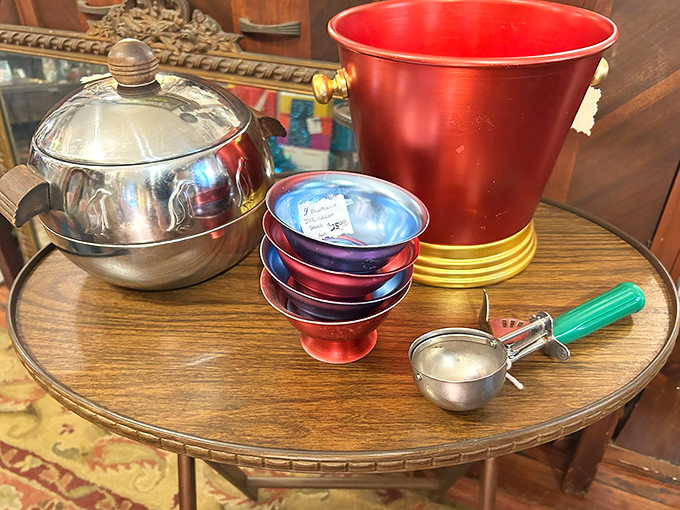 Ice cream scoops, shavers, and serving dishes from soda fountain days remind us of simpler times when dessert was a special occasion.