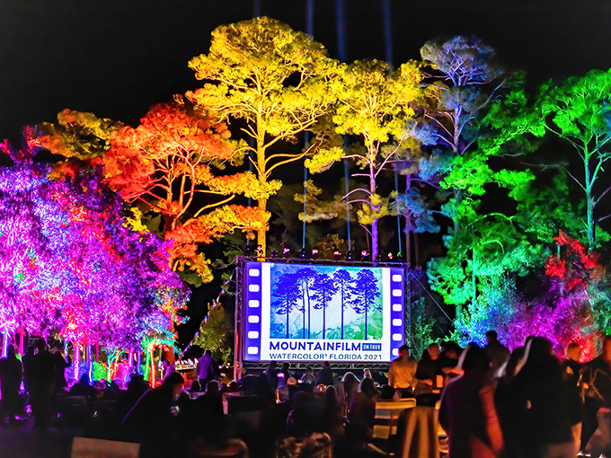 Mountainfilm transforms pine forests into magical outdoor theaters where nature and culture collide under star-studded skies.