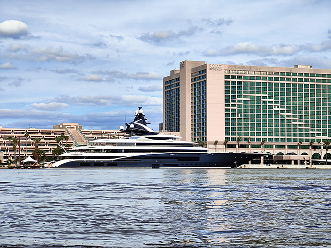 Luxury meets public access along Jacksonville's waterfront, where superyachts and everyday visitors share stunning views of the St. Johns River.