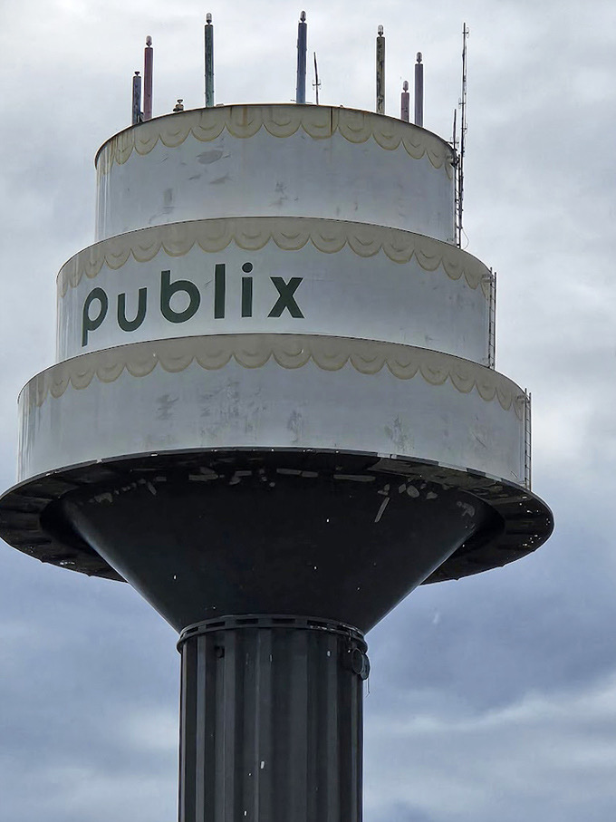 The Publix logo proudly announces corporate sponsorship with a distinctly Floridian flair &ndash; where else would a grocery store brand a cake tower?