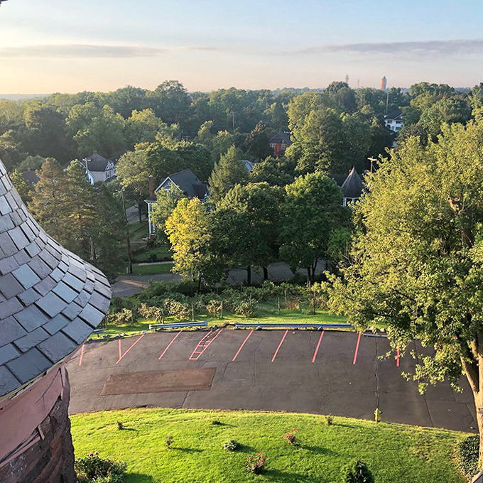 Bird's Eye View: From the castle's rooftop, Kalamazoo unfolds like a living map, revealing the city's layout from this privileged perch.
