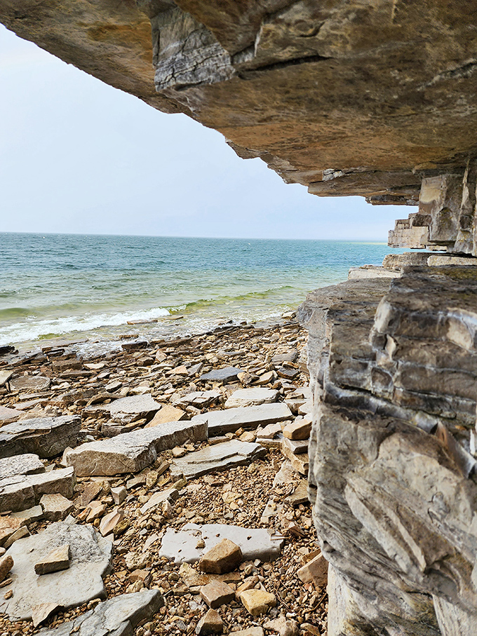 Lake Michigan's shoreline reveals the limestone foundations that made Fayette the perfect spot for iron production.