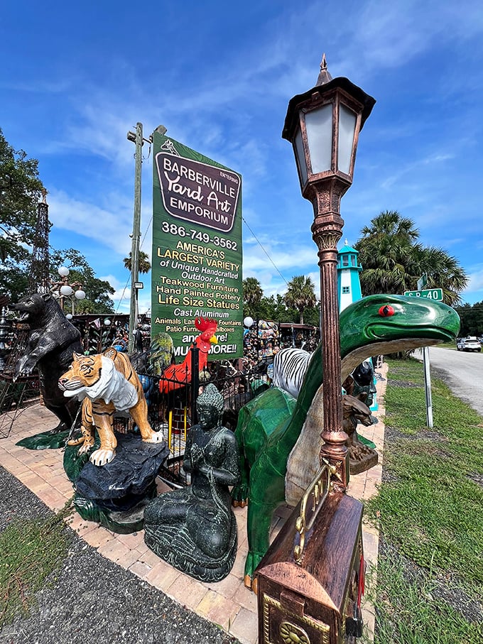 The entrance features a tiger statue guarding an eclectic collection &ndash; your first hint of the wonders waiting inside.