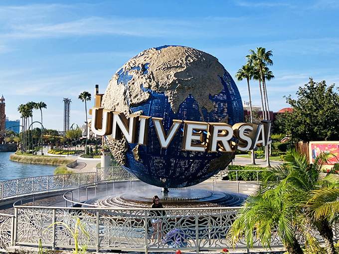The iconic Universal globe spins tales of cinematic adventure, greeting visitors with the promise that movies aren't just watched here &ndash; they're experienced.