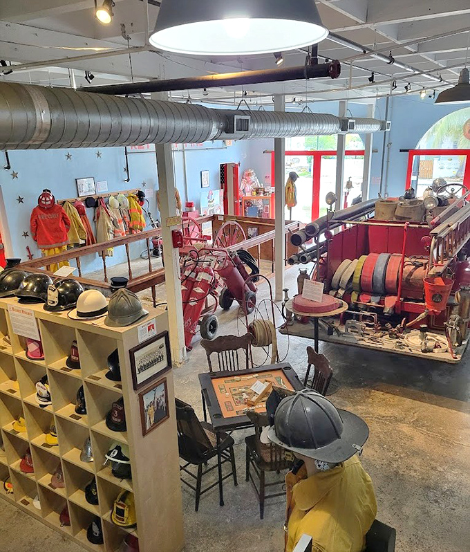 The museum's open layout showcases an impressive array of equipment, from hoses to helmets, each with stories of heroism.