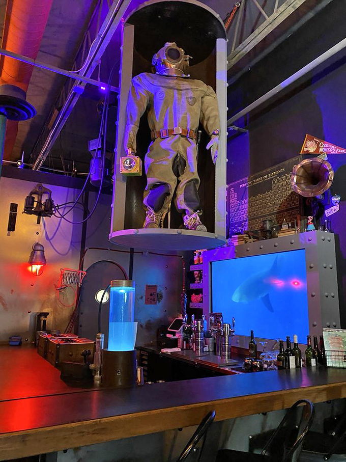 The bar area feels like the control room of a fantastical submarine &ndash; complete with vintage diving suit standing sentinel over the spirits.