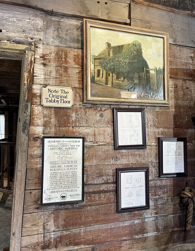 Historical Documentation: Official certificates and a painting of the schoolhouse confirm its place in American history. The tabby floor beneath is original!