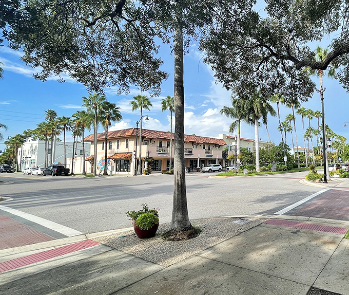 Impeccably maintained surroundings reflect the community's pride, with brick-paved crosswalks and landscaping that enhances the pedestrian experience.