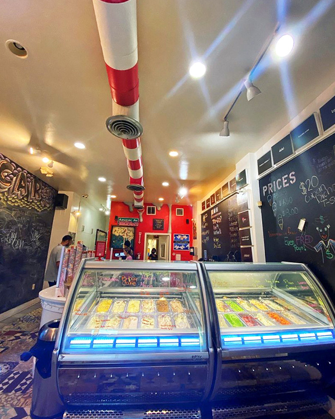 Gleaming display cases showcase dozens of handcrafted flavors, like a jewelry store where all the gems are edible and significantly more affordable.