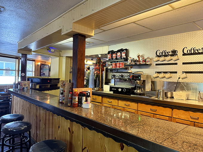 Counter seating offers a front-row view of the coffee-making action &ndash; perfect for solo diners or those seeking a quick Cuban sandwich fix.