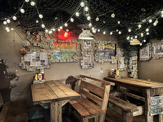 String lights cast a warm glow over wooden tables where countless "best burger I've ever had" declarations have been uttered.