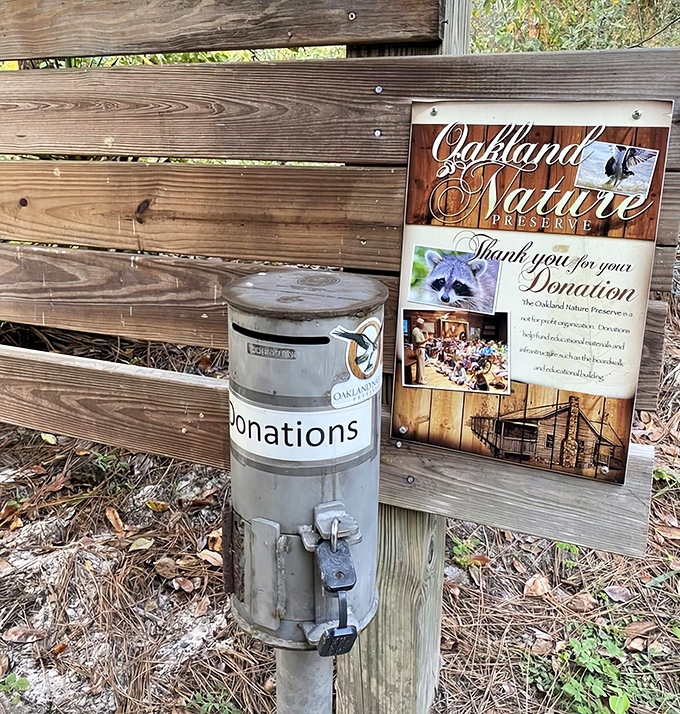 The donation box &ndash; nature's subtle reminder that maintaining paradise costs less than a single day at certain mouse-themed kingdoms.