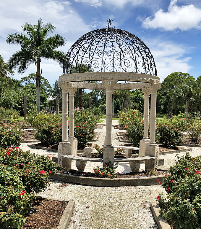 Romance central in the rose garden. This spot has witnessed more proposals than a corporate boardroom.