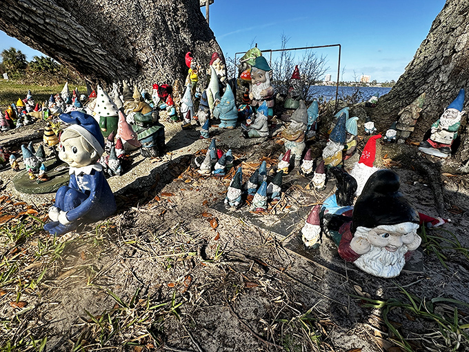 With the Halifax River as their backdrop, these gnomes enjoy what real estate agents would definitely market as "unobstructed water views."