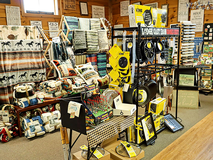 Cozy blankets, kitchen towels, and home goods create a treasure hunt atmosphere where finding the perfect gift becomes an adventure itself.