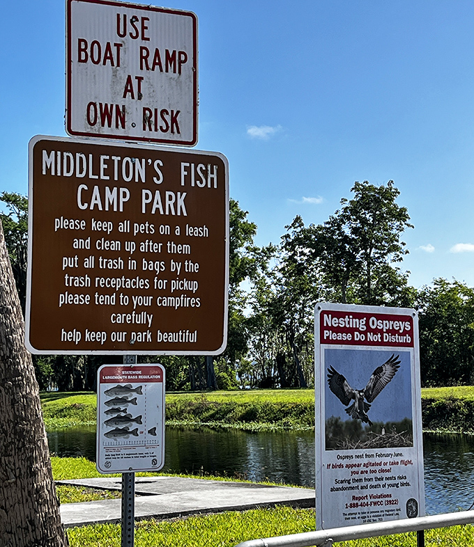 Middleton's Fish Camp welcomes adventurers with practical information and a gentle reminder that we share this space with wild residents.