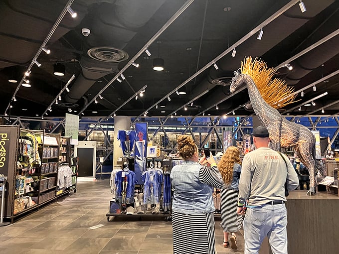 Even the gift shop continues the surrealist journey, offering treasures from melting clock watches to mustache wax worthy of the master himself.