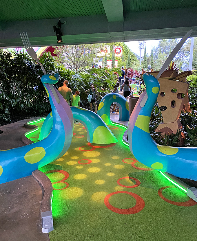 Whimsical design elements surprise at every turn, making this far more than just another mini-golf course in theme-park-saturated Orlando.