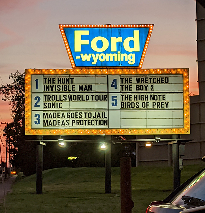 That classic marquee announces the evening's features like a town crier, minus the funny hat but with way better movie selections.
