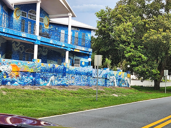 From the street view, the house creates a startling artistic interruption in an otherwise typical neighborhood, like finding a masterpiece in your morning cereal.