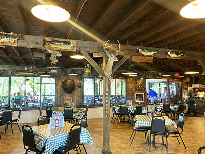 Tables: Beneath mounted fish and deer heads, diners enjoy hearty meals at tables where generations of Floridians have shared stories and broken bread.