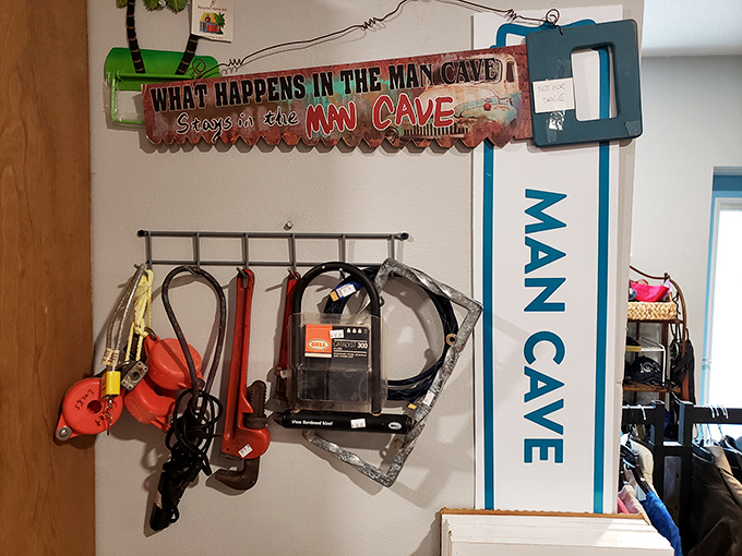 The "Man Cave" section proves thrifting isn't just for the ladies, with tools and gadgets that would make any DIY enthusiast smile.