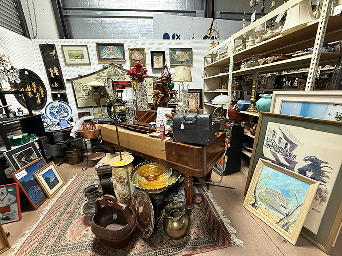 A perfectly chaotic arrangement of vintage treasures – like someone emptied your grandparents' attic and organized it by coolness factor.