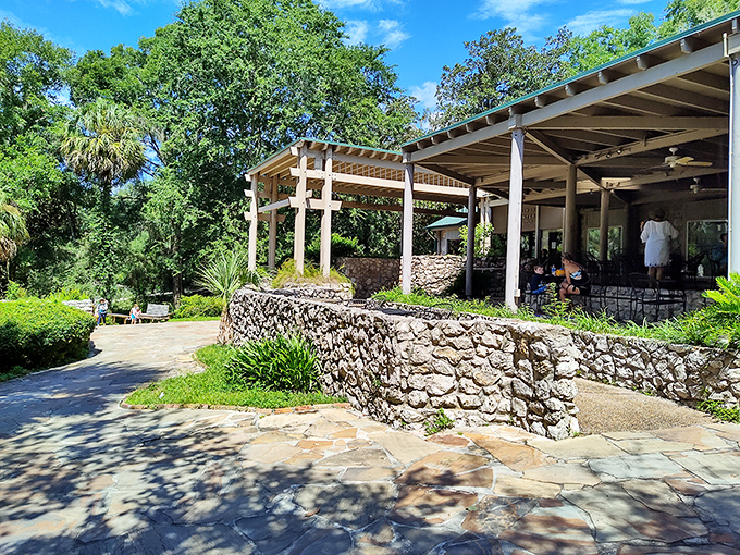 Visitor center: Stone walls and wooden beams create a welcoming outpost that blends harmoniously with the natural surroundings rather than competing with them.
