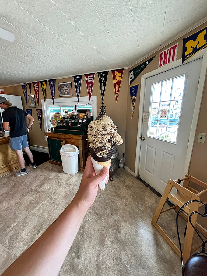 Shelves of Michigan-made souvenirs and maple products complement the chocolate offerings for a complete Northern experience.