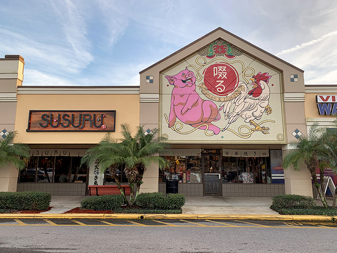 SUSURU&rsquo;s exterior features playful Japanese-inspired graphics, along with pink pig and chicken mascots, signaling that this isn&rsquo;t your typical restaurant.