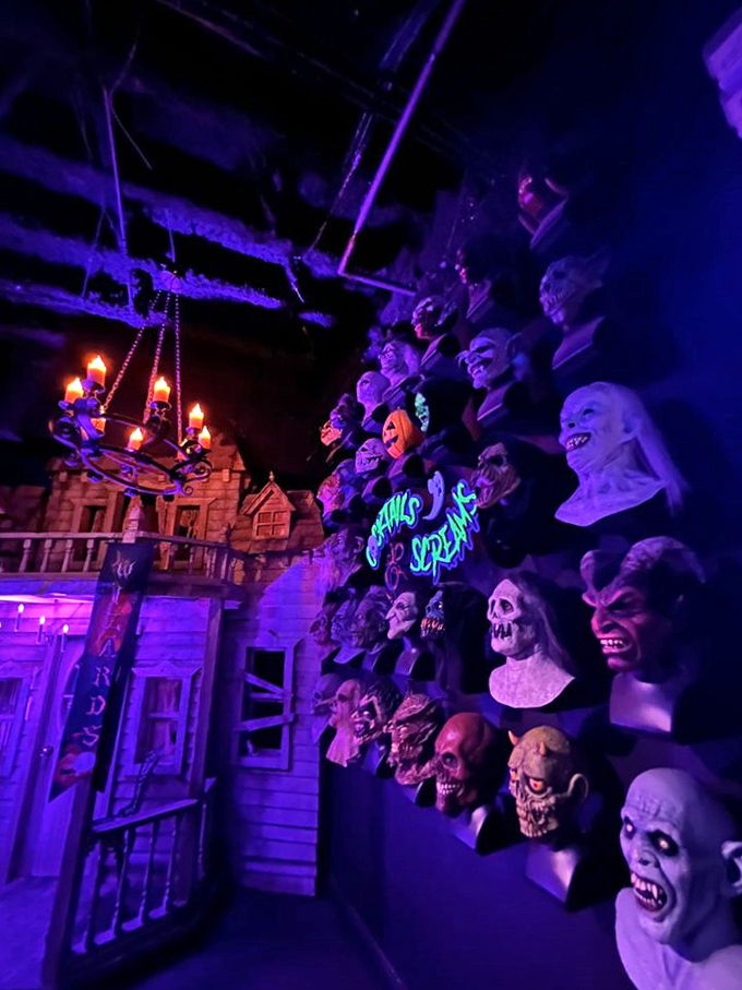 The wall of horror masks watches over patrons with empty eyes that somehow still follow you across the room &ndash; the perfect audience for your night of macabre merriment.