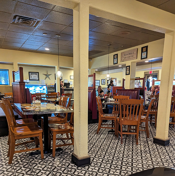 The dining area balances nostalgic charm with clean comfort – the perfect backdrop for serious eating without pretension or judgment.