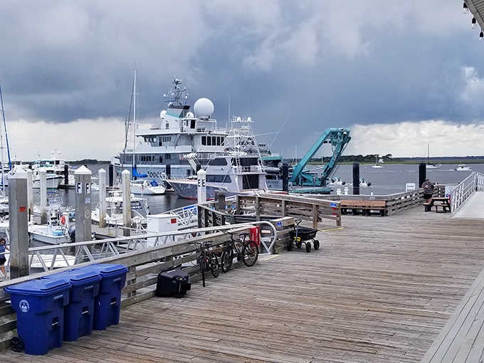 The working waterfront buzzes with activity as vessels of all sizes find safe harbor in Fernandina's welcoming marina.