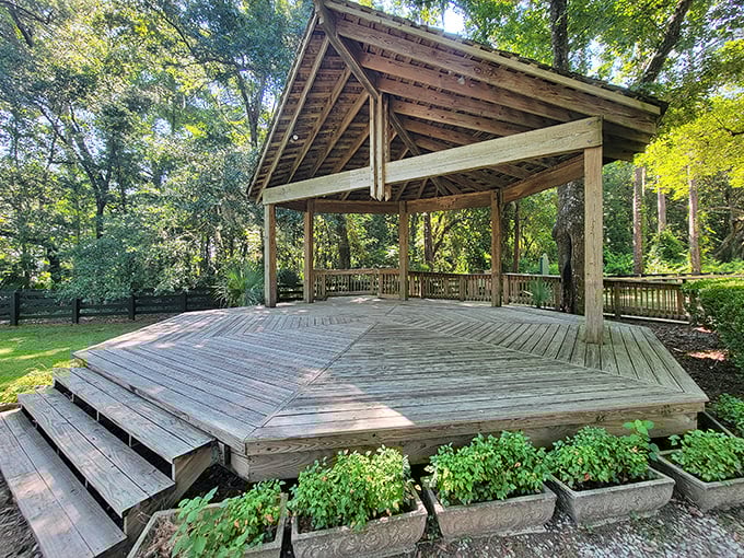 This charming wooden pavilion has hosted countless celebrations, its rustic elegance providing the perfect backdrop for memorable gatherings.