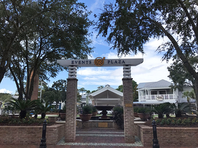 The Events Plaza entrance stands ready to welcome visitors to concerts, festivals, and the inevitable "I can't believe I danced to that" moments.