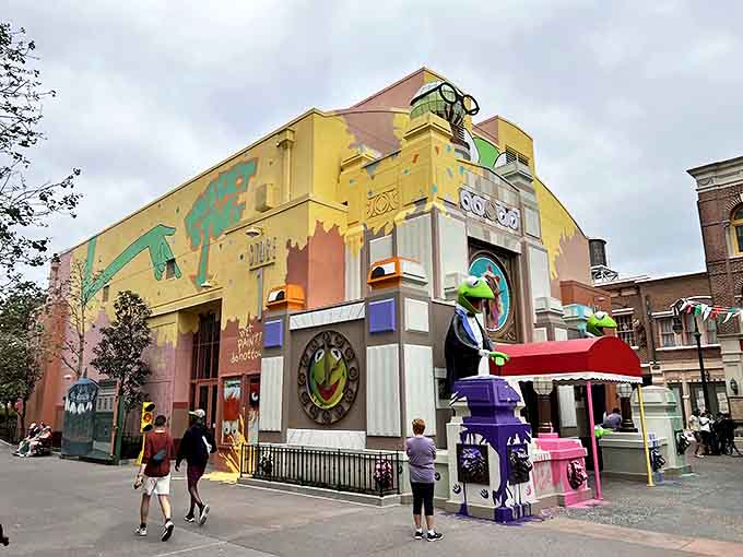 Muppet Vision 3D's colorful facade brings Kermit and friends to life, offering laughs that transcend generations and questionable 3D effects.