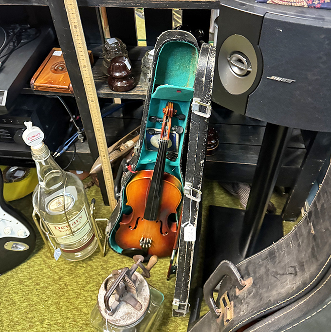 This violin in its velvet-lined case has likely played everything from wedding marches to funeral dirges &ndash; a silent storyteller between performances.