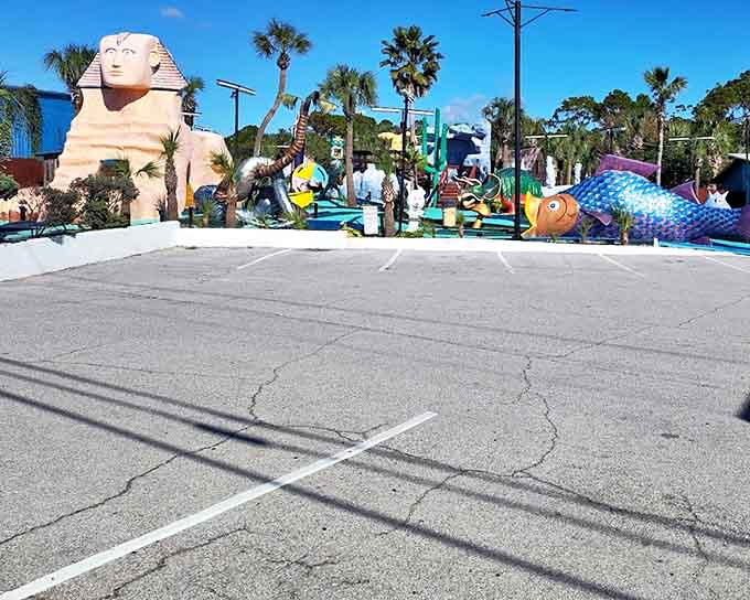 From this vantage point, you can glimpse the delightful madness awaiting inside &ndash; a concrete jungle of imagination where mini-golf dreams come true.