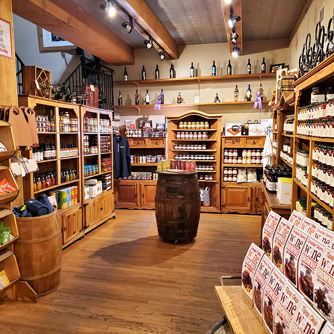 San Sebastian Winery's rustic tasting room invites visitors to sample Florida wines while surrounded by oak barrels and local history.