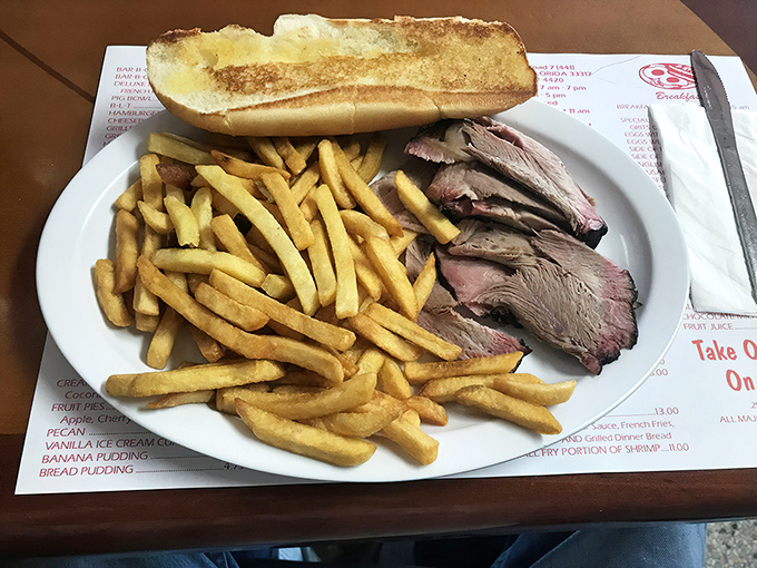 Sliced pork with Texas toast and fries &ndash; sometimes the simplest presentation lets quality ingredients speak for themselves.