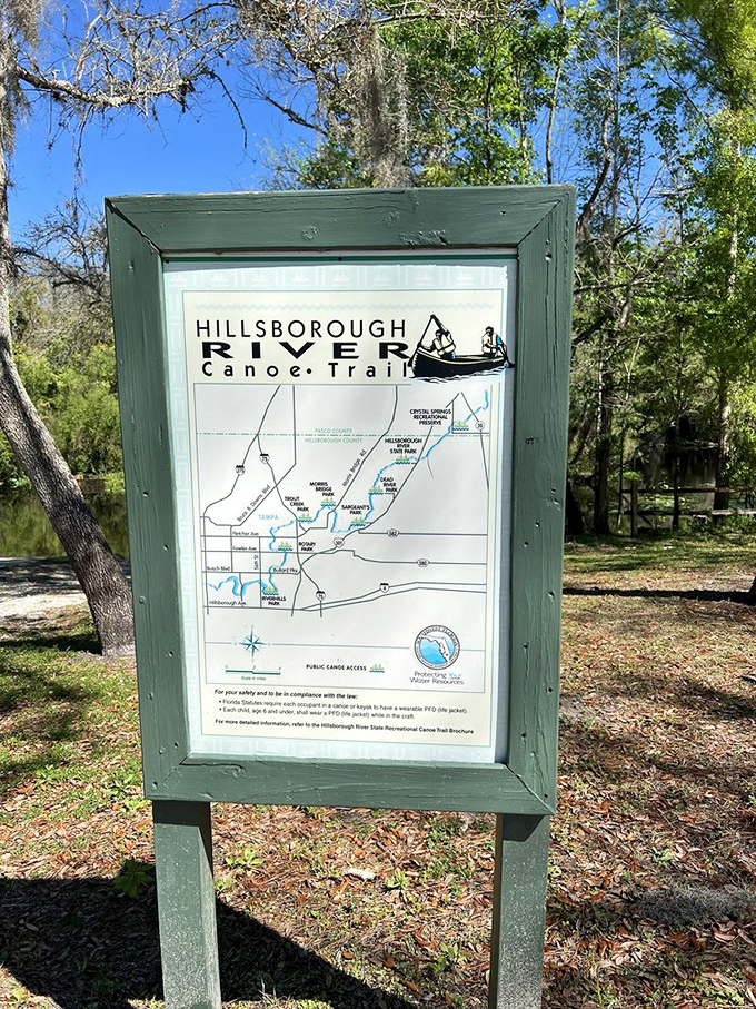 "You are here" &ndash; but where exactly is "here"? The Hillsborough River Canoe Trail map promises aquatic adventures for paddling enthusiasts.