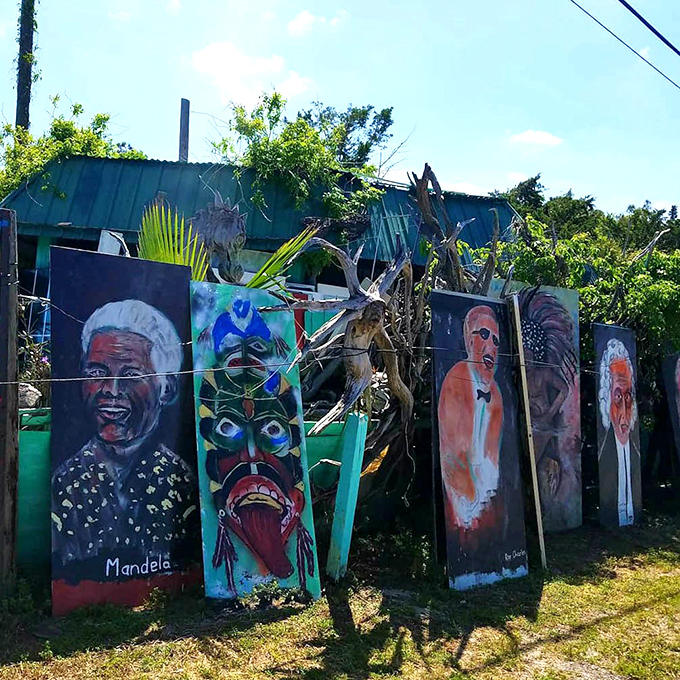 A colorful lineup of portraits creates an unexpected outdoor exhibition, turning the Florida landscape into an open-air museum.