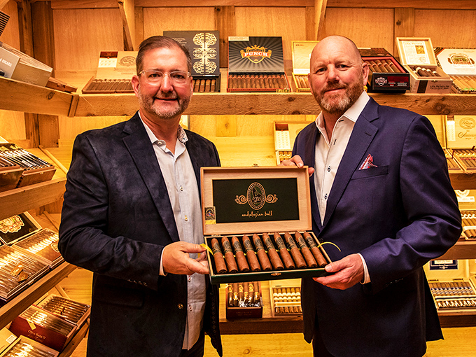 Premium cigars await connoisseurs in the walk-in humidor, with state-of-the-art ventilation ensuring everyone can enjoy the space comfortably.