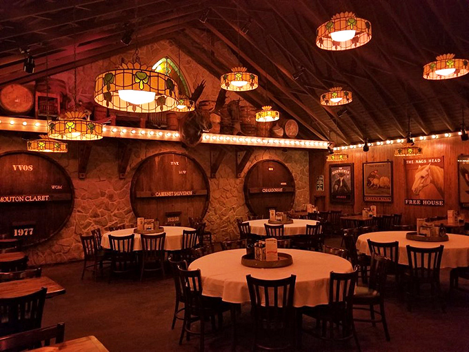 Inside McGuire's, the Irish pub atmosphere continues with warm lighting, wooden barrels, and enough atmosphere to transport you across the Atlantic.