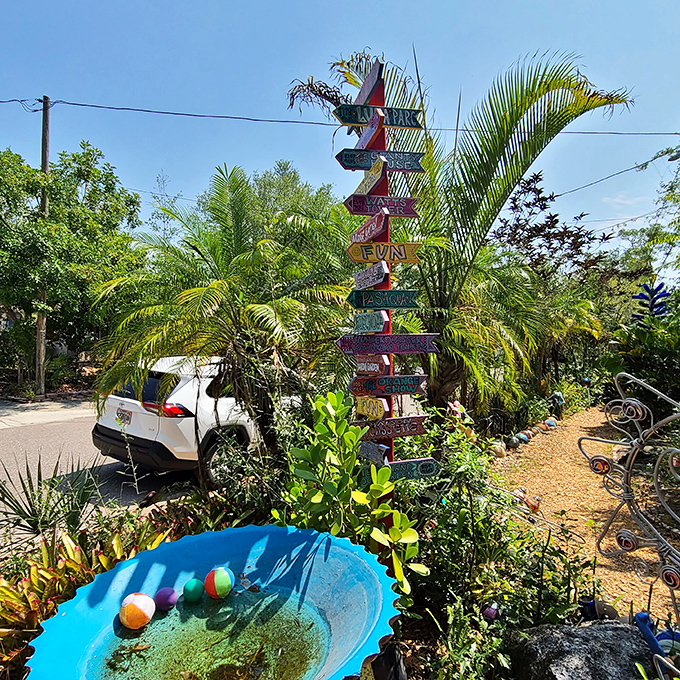 Lost? This artistic signpost won't help with directions, but it might point you toward your imagination's wildest destinations.