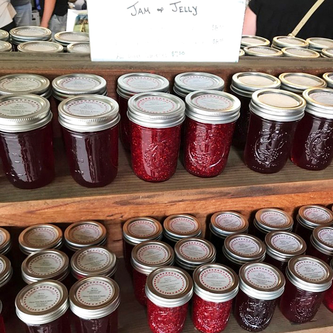 Mason jars lined up like soldiers, each containing summer's bounty preserved to brighten winter days with memories of sunshine.
