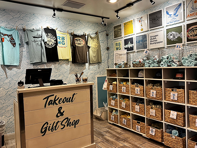 The gift shop lets you take home a piece of Rusty Bellies magic, though sadly, they haven't figured out how to bottle that "just-caught" freshness yet.