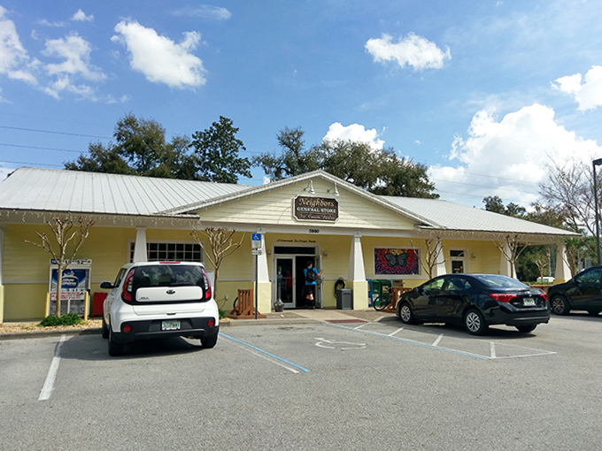 Even the parking area maintains the charm, with landscaped surroundings that set the stage for the sweet experiences waiting inside.