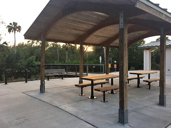 This shaded pavilion offers a perfect picnic spot, because even nature lovers appreciate not eating sandwiches in direct Florida sun.